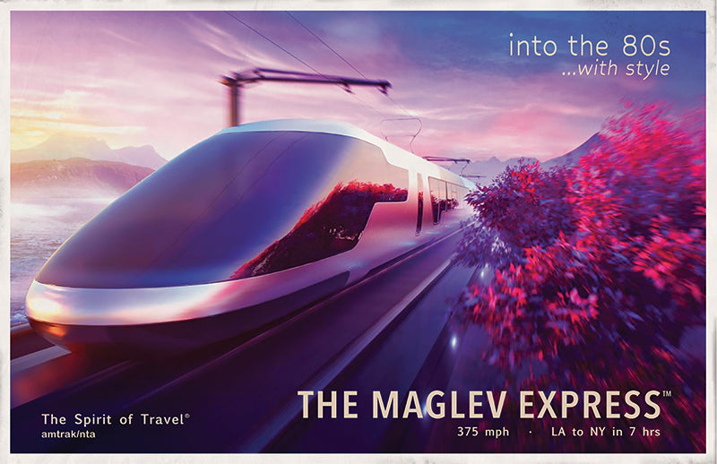 "Vintage" Amtrak MagLev Express poster (1979) | John Tebeau Art